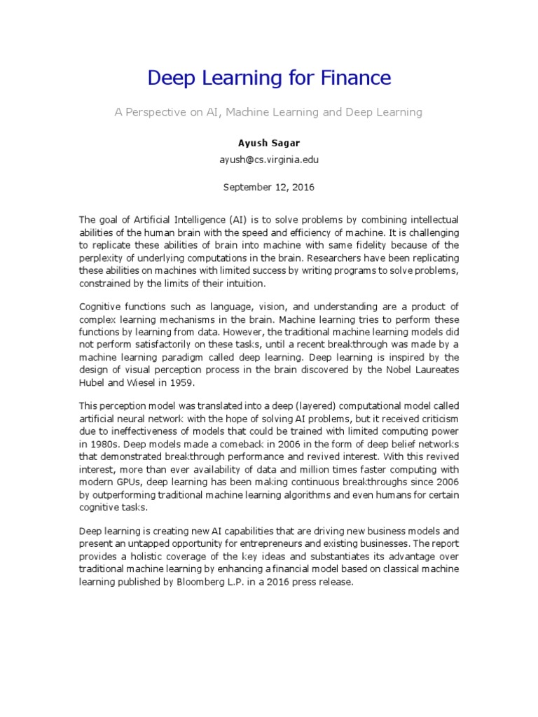 Deep Learning in Finance | PDF | Deep Learning | Artificial Intelligence