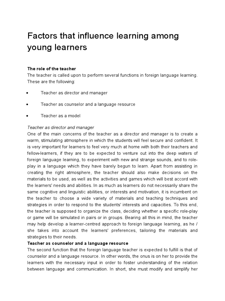 Factors That Influence Learning Among Young Learners | PDF | Foreign ...