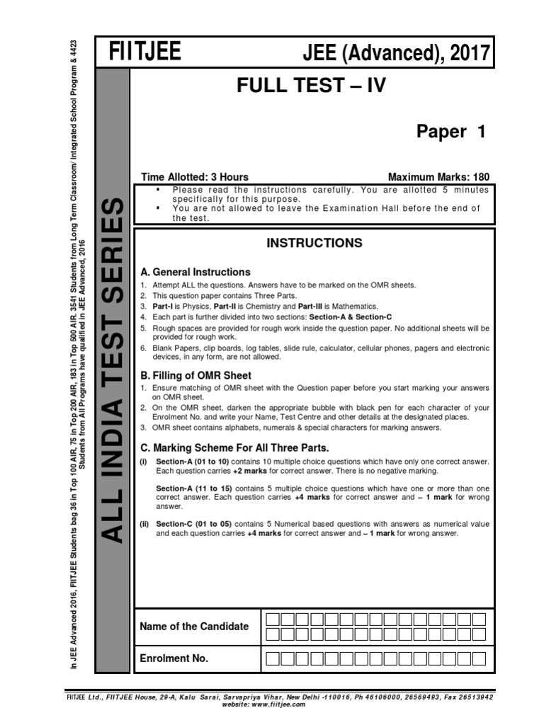 Paper-1 Aits | PDF | Momentum | Lens (Optics)
