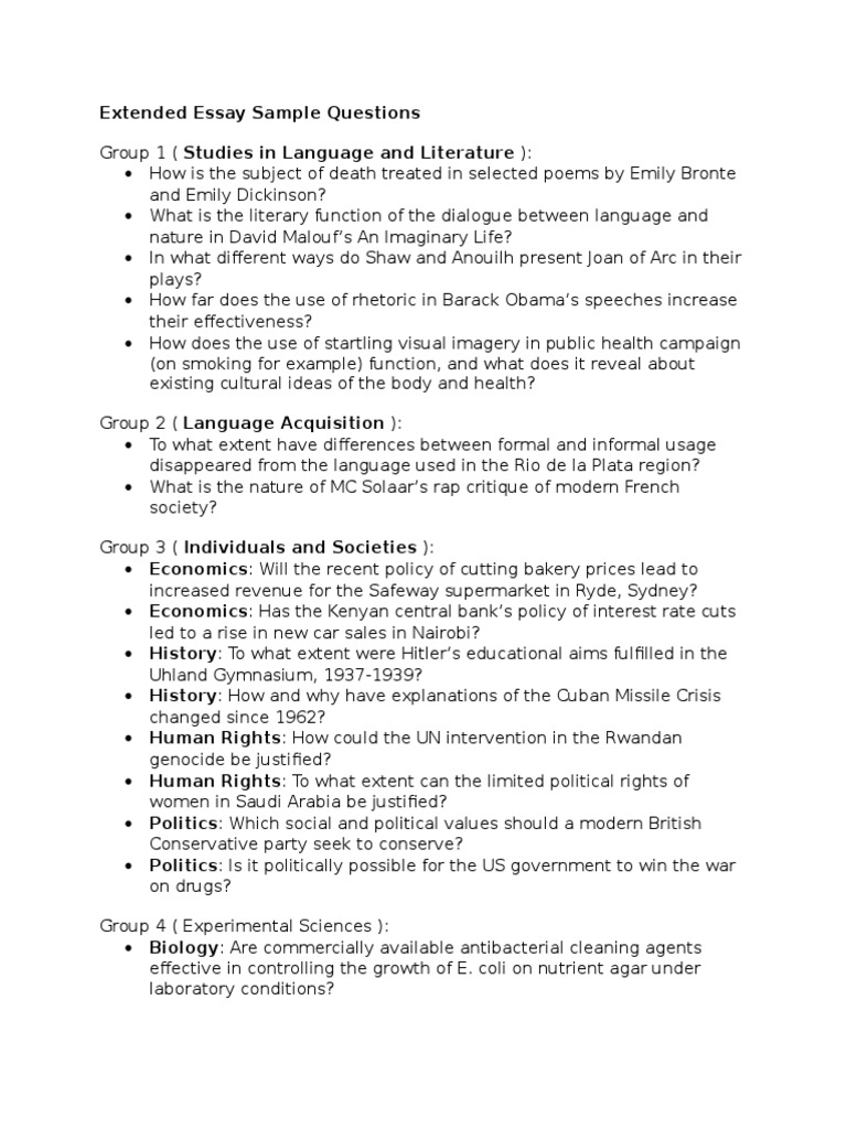 Extended Essay Sample Questions | PDF | Teaching Mathematics | Human Rights
