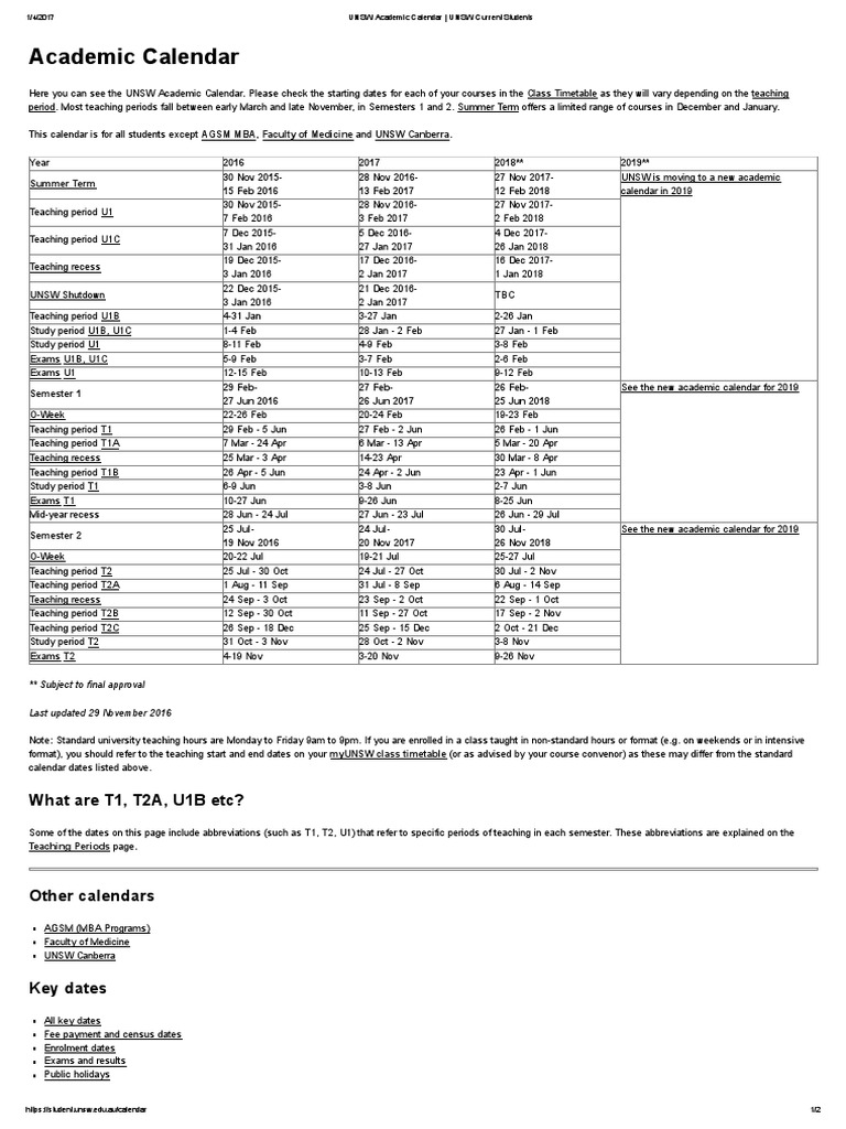 UNSW Academic Calendar - UNSW Current Students | PDF | Academic Term ...