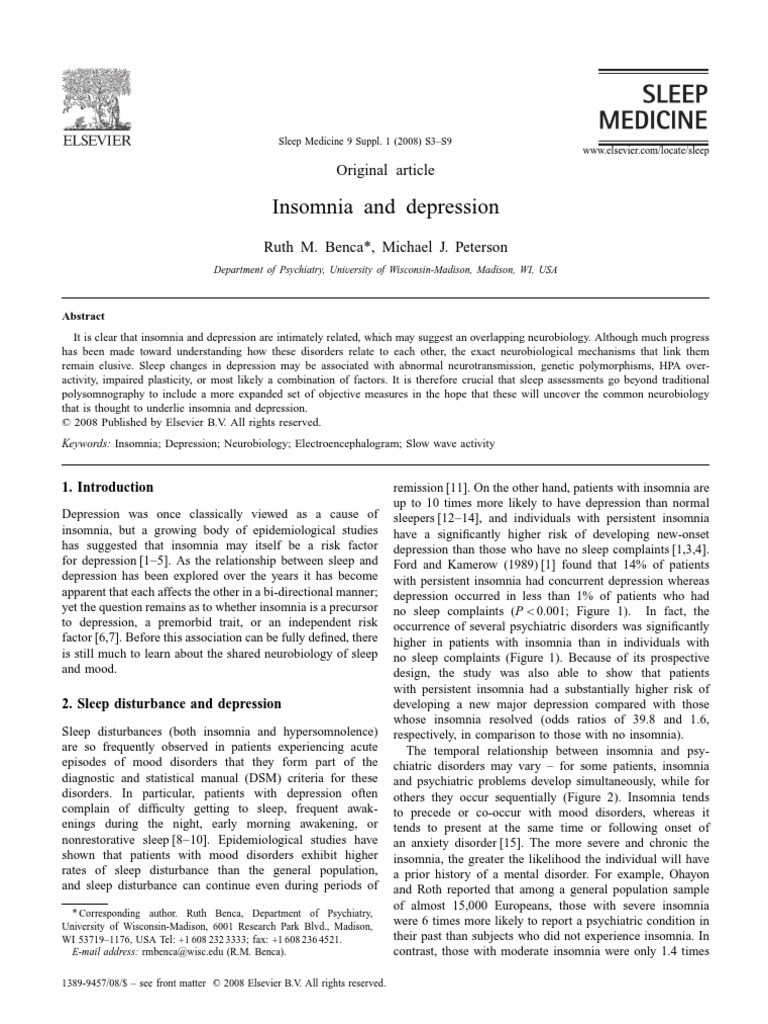 Insomnia and Depression: Original Article | PDF | Sleep | Insomnia