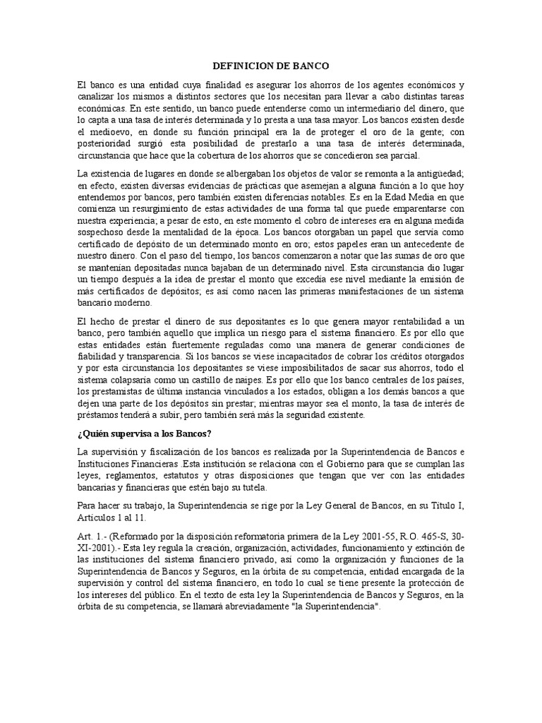 Definicion de Banco | PDF | Bancos | Dinero