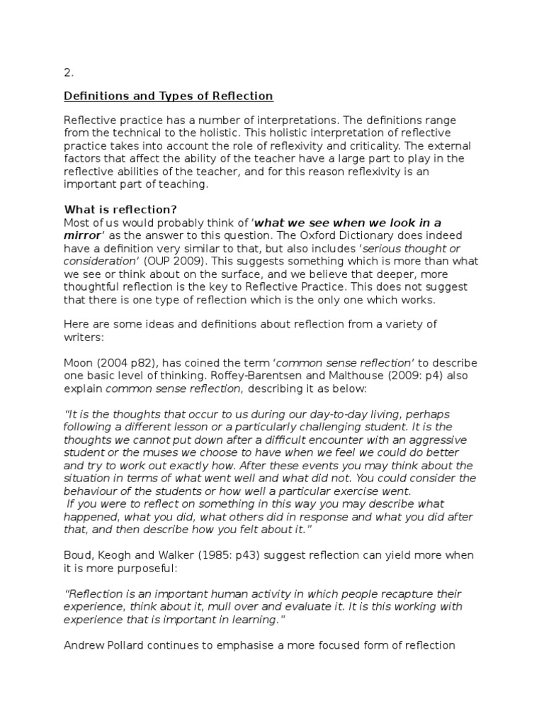 Definitions and Types of Reflection | PDF | Reflective Practice | Emotions