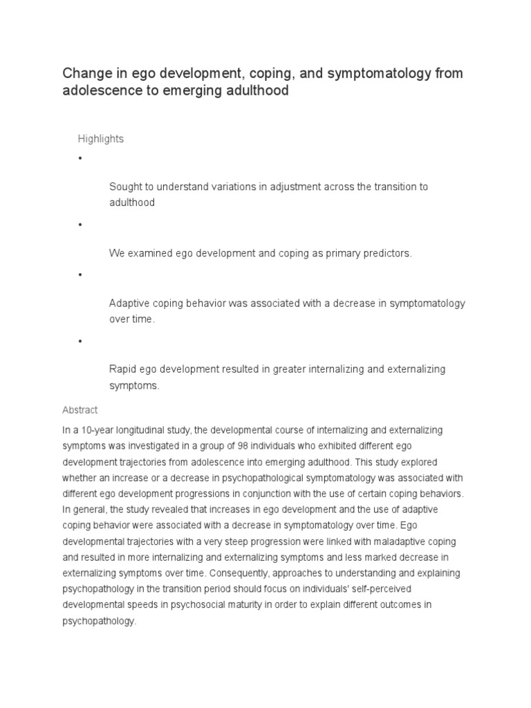 Change in Ego Development, Coping, and Symptomatology From Adolescence ...