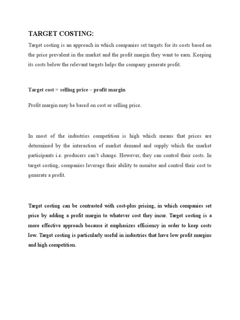 Target Costing | PDF | Profit (Accounting) | Sales
