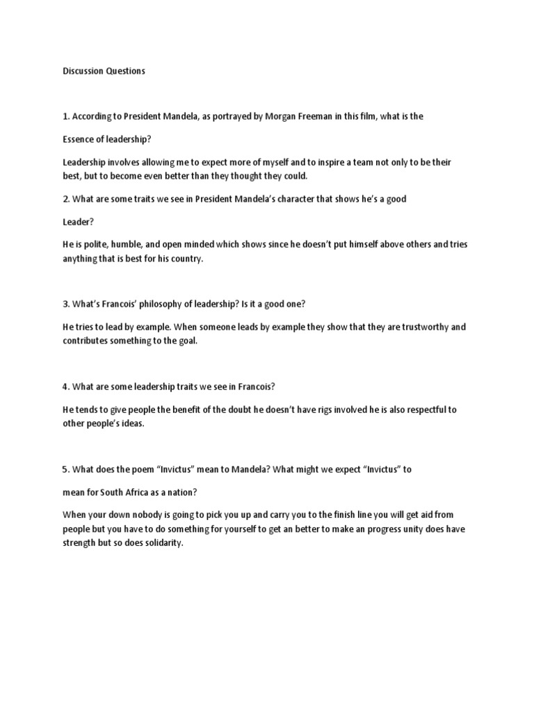 Invictus Discussion Questions and Answers Download | PDF