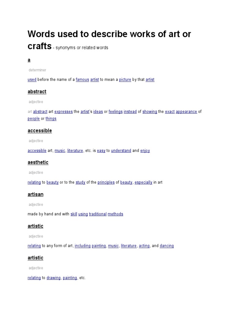 Words Used To Describe Works of Art or Crafts | PDF | Paintings ...