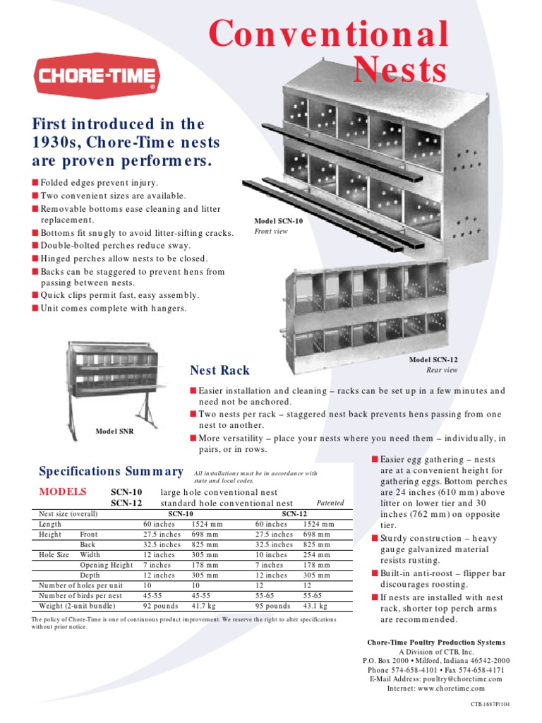 Chore-Time Conventional Nest Specs | PDF