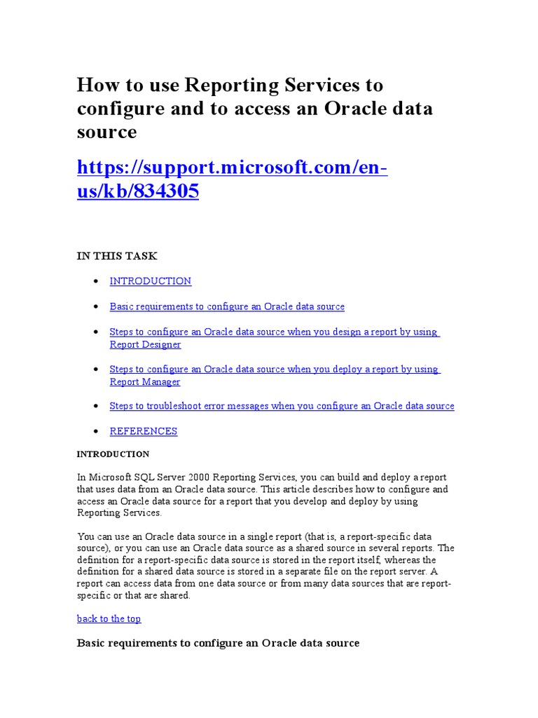 How To Use Reporting Services To Configure and To Access An Oracle Data Source | PDF | Oracle ...