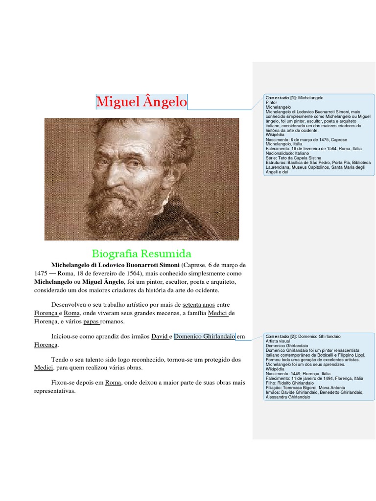 Miguel Ângelo | PDF | Michelangelo | Renascimento