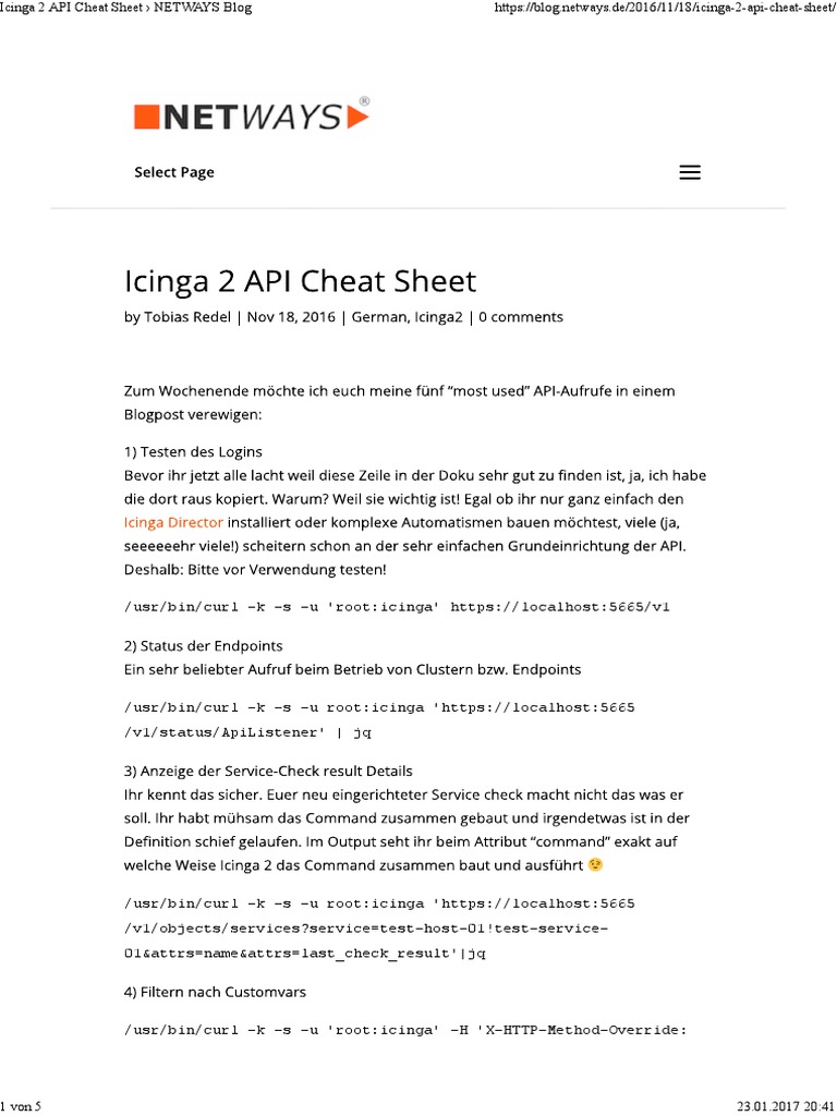 Icinga API Access Cheat Sheet | PDF