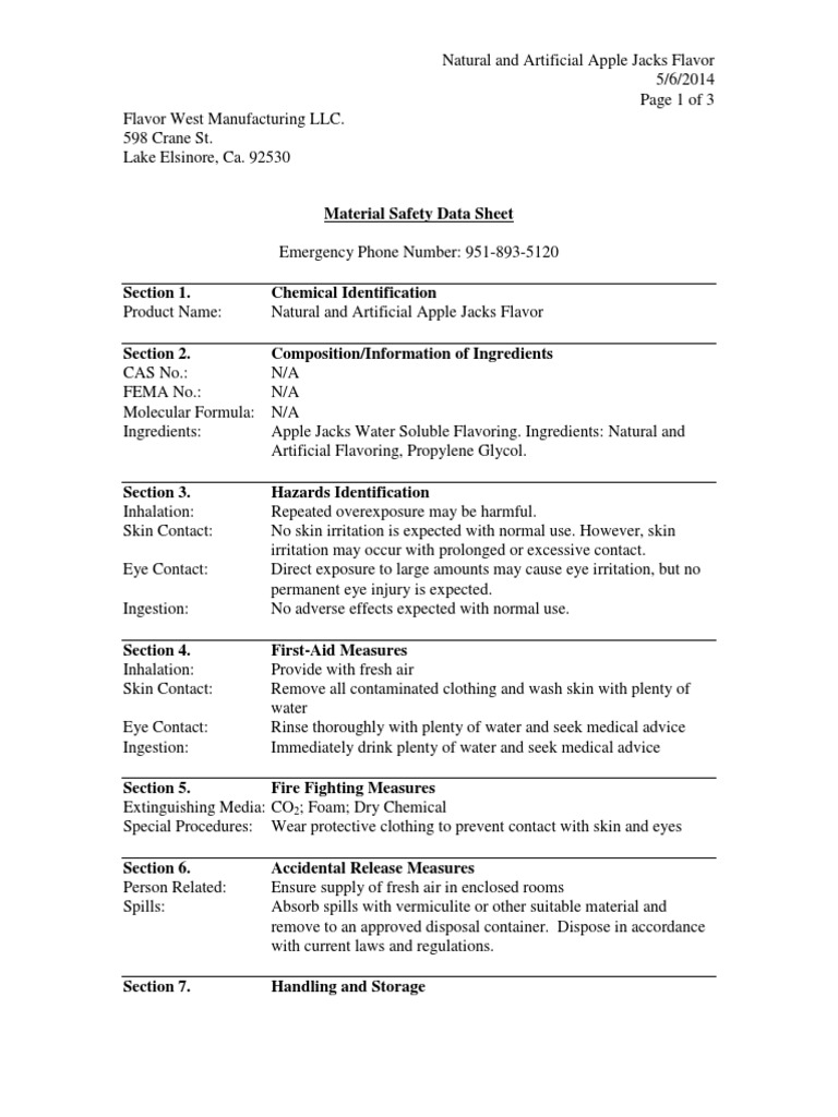 Flavor Safety Data for Manufacturers | PDF | Safety | Chemistry