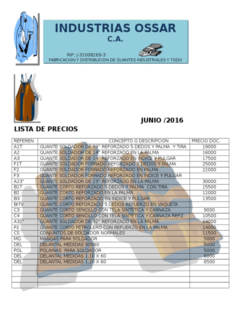 Lista de Precios de Guantes Soldador 2016 | PDF | Tecnología