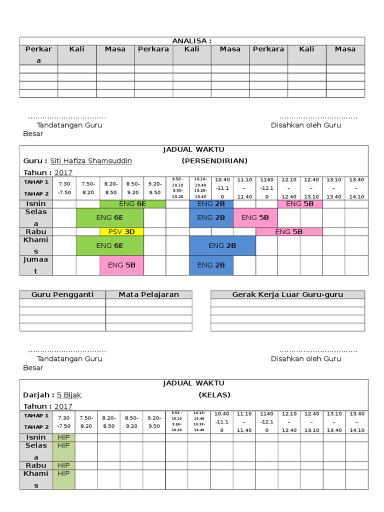 Template Jadual Waktu Kelas 2017 | PDF | Karier & Perkembangan