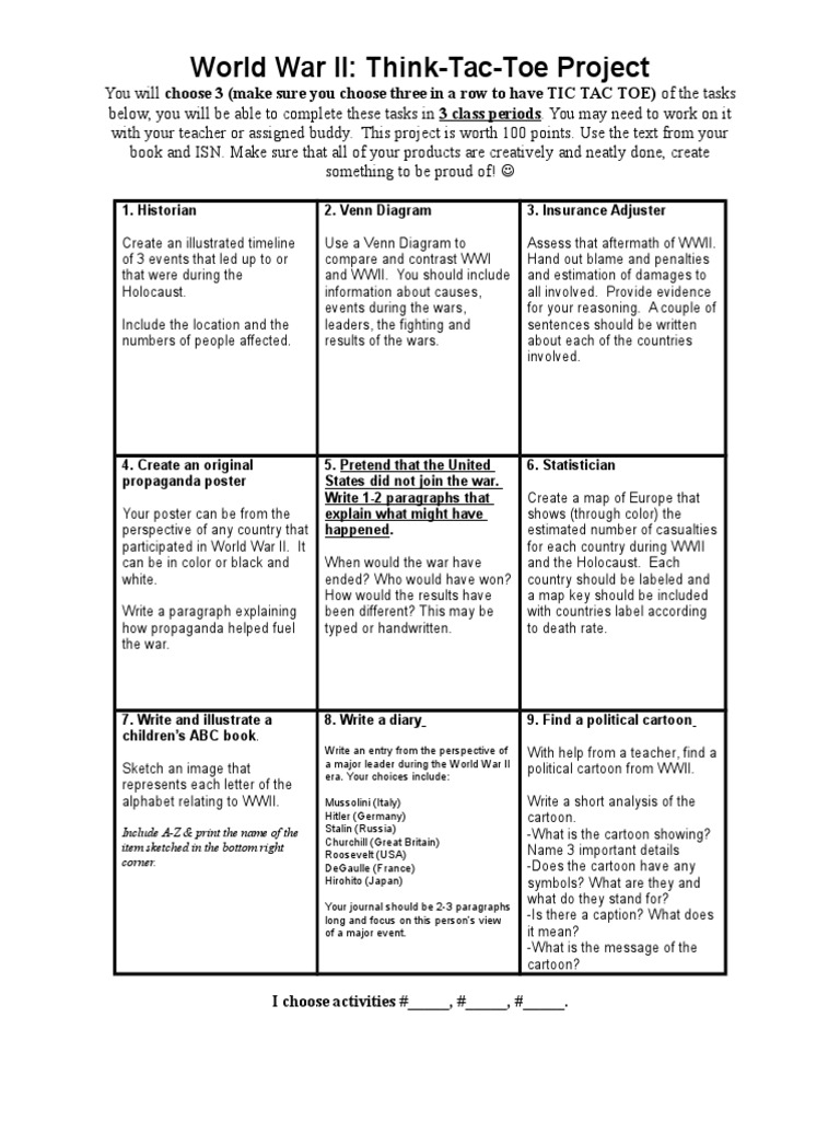 Salem Wwii Tic Tac Toe Project | PDF | World War II | Unrest