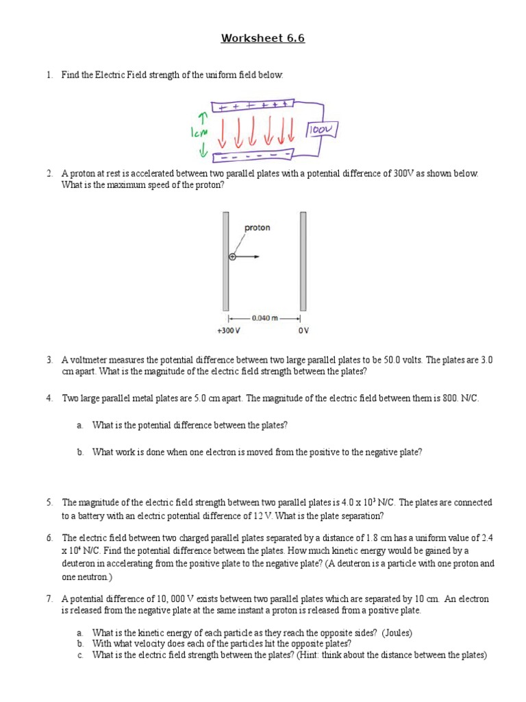 Electric Field and Potential Differences Worksheet | PDF | Voltage ...