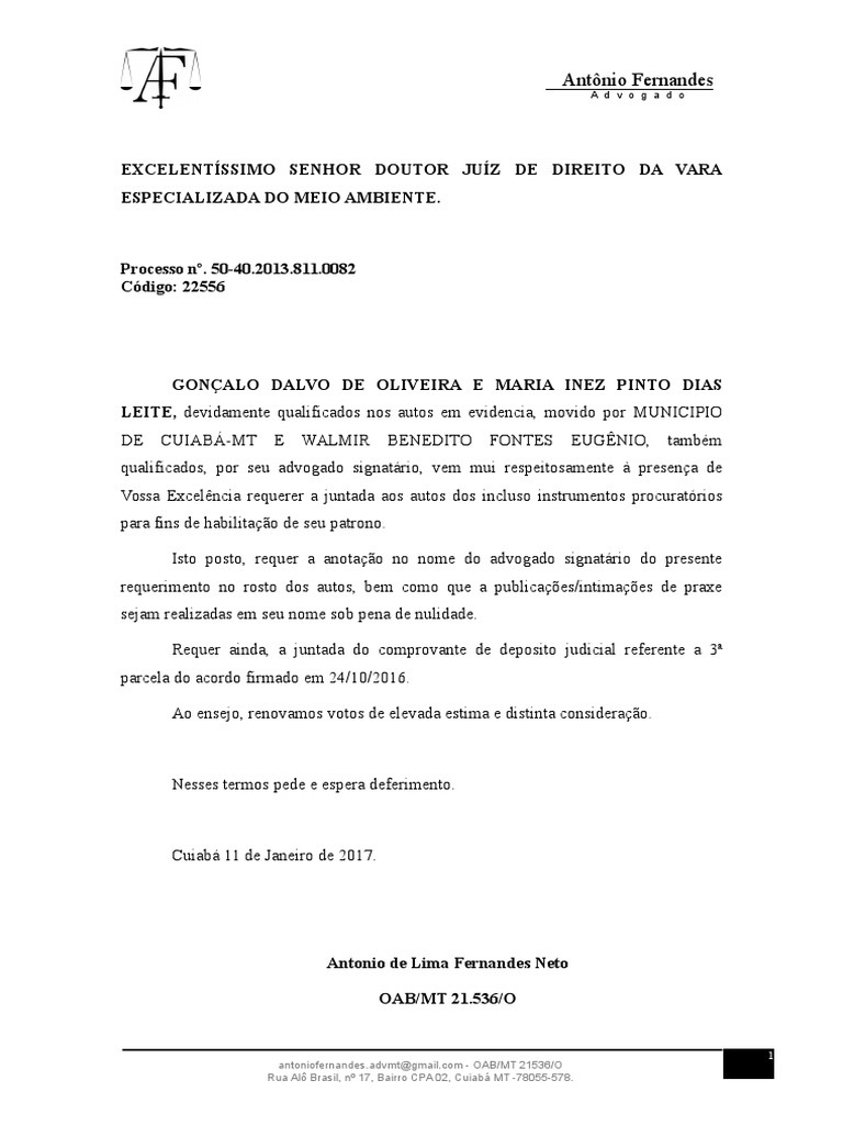 Petição De Juntada De Procuração E Habilitação No Autos Pdf