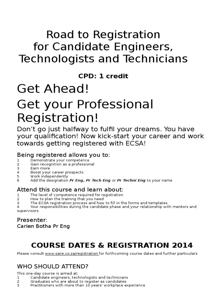 ECSA Registration Course for Candidates | PDF | Engineer | Engineering