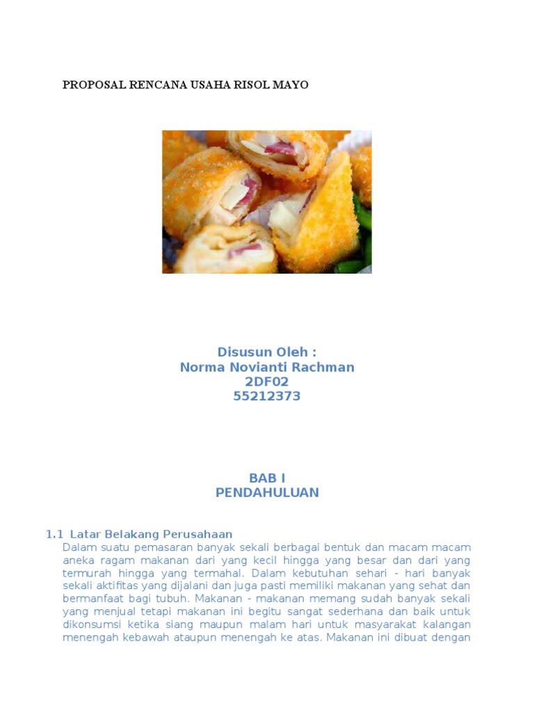 Proposal Rencana Usaha Risol Mayo | PDF | Bisnis | Memasak, Makanan ...