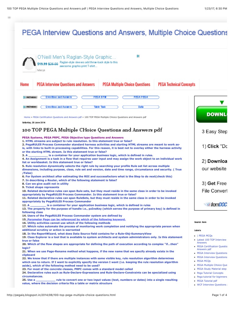 100 TOP PEGA Multiple CHoice Questions and Answers PDF - PEGA Interview ...