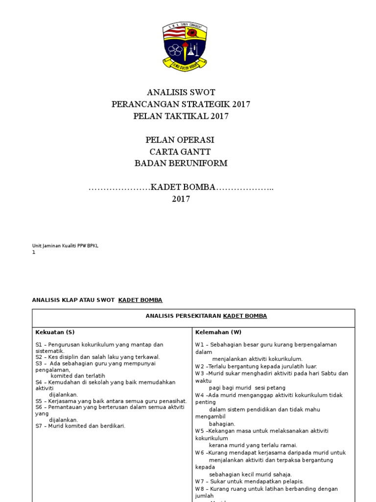 Pelan Strategik Kadet Bomba 2017 | PDF