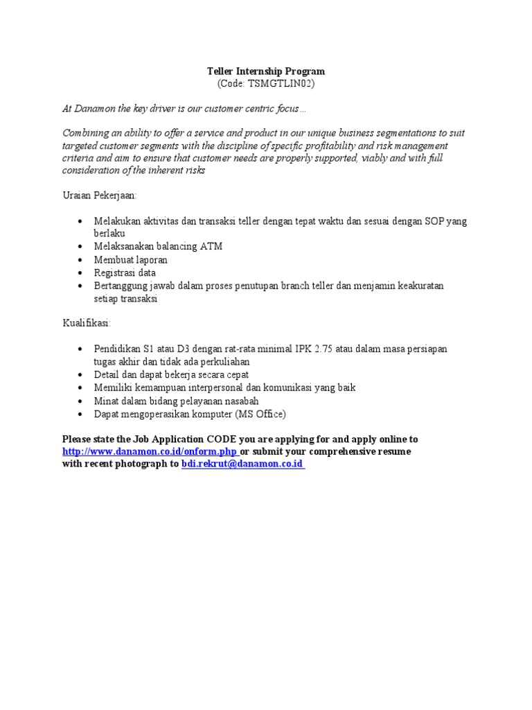 Teller Internship Program | PDF