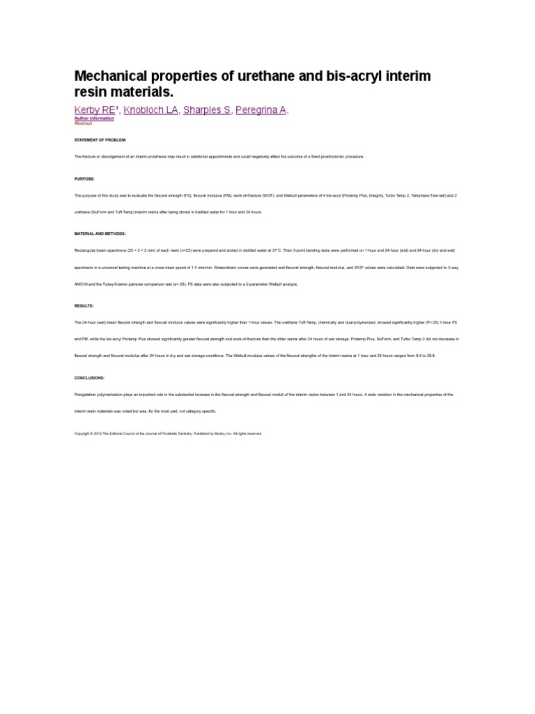 Mechanical Properties of Urethane and Bis-Acryl Interim Resin Materials ...