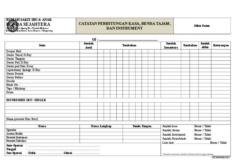 Catatan Kasa dan Instrumen Operasi | PDF