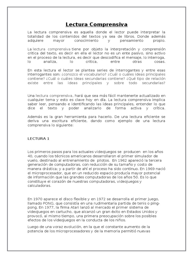 Lectura Comprensiva | PDF | Lectura (proceso) | Videojuegos