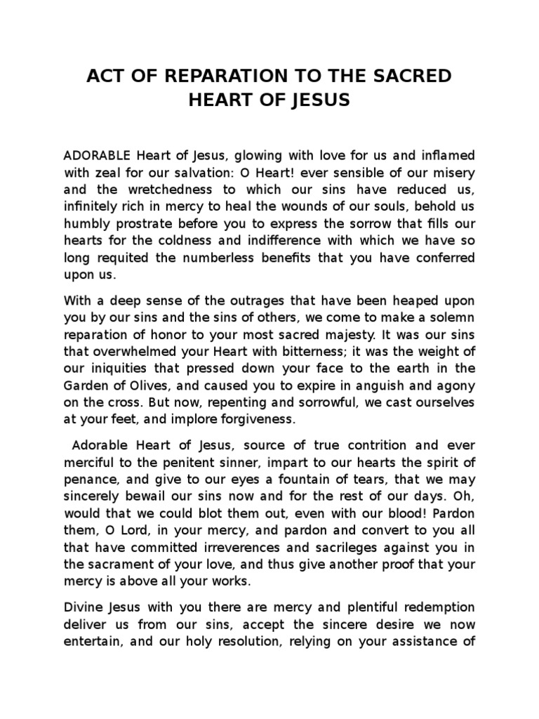 Act of Reparation to the Sacred Heart of Jesus