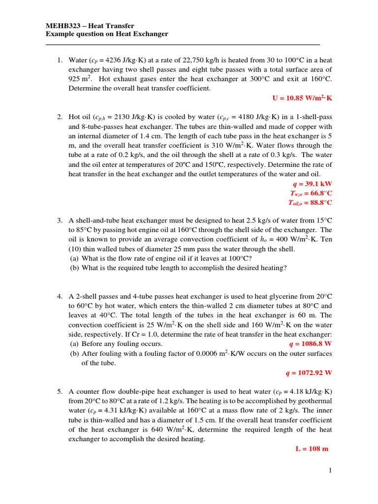 MEHB323 Example Question On Heat Exchanger | PDF | Heat Exchanger ...