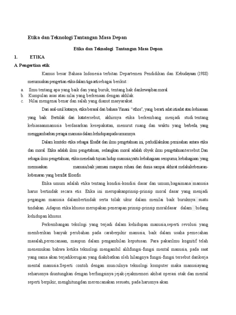 Etika Dan Teknologi Tantangan Masa Depan | PDF