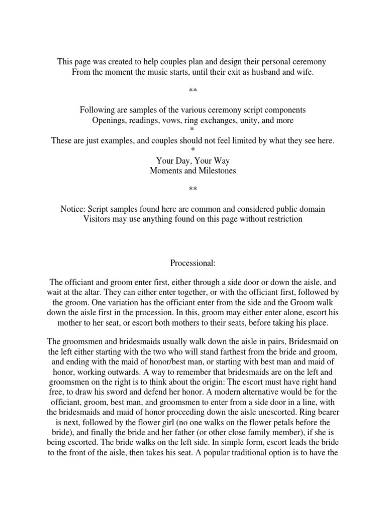 Wedding Vows and Oaths Scripts 01 | PDF | Bridesmaid | Groomsman