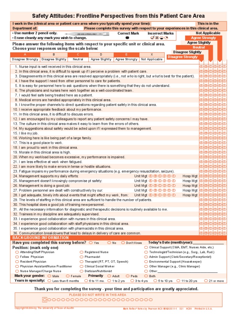 SAQ Short Form 2006 | PDF | Patient | Patient Safety