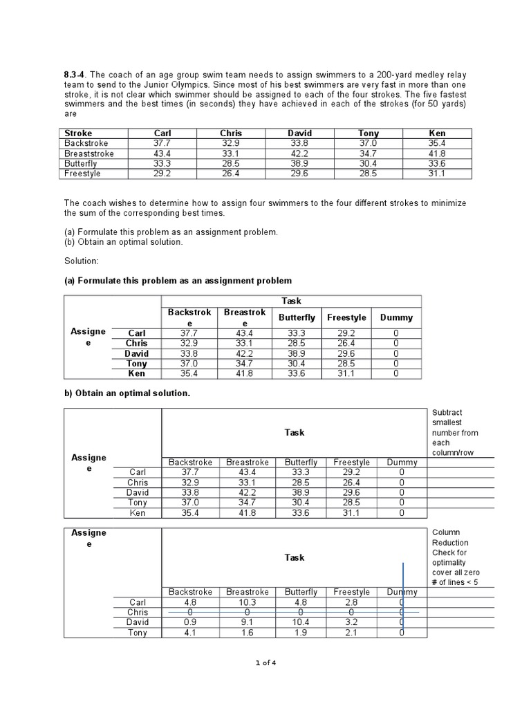 Optimal Swim Relay Assignments | PDF | Swimming (Sport) | Outdoor ...