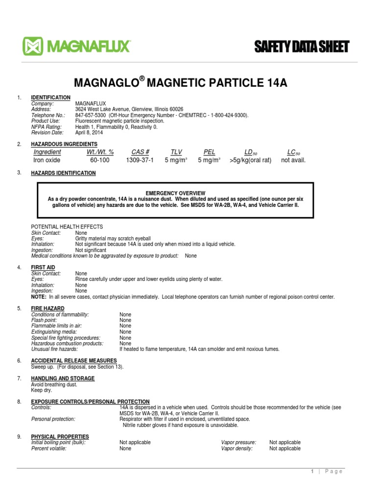 14A Powder Magnaglo SDS | PDF | Fires | Safety