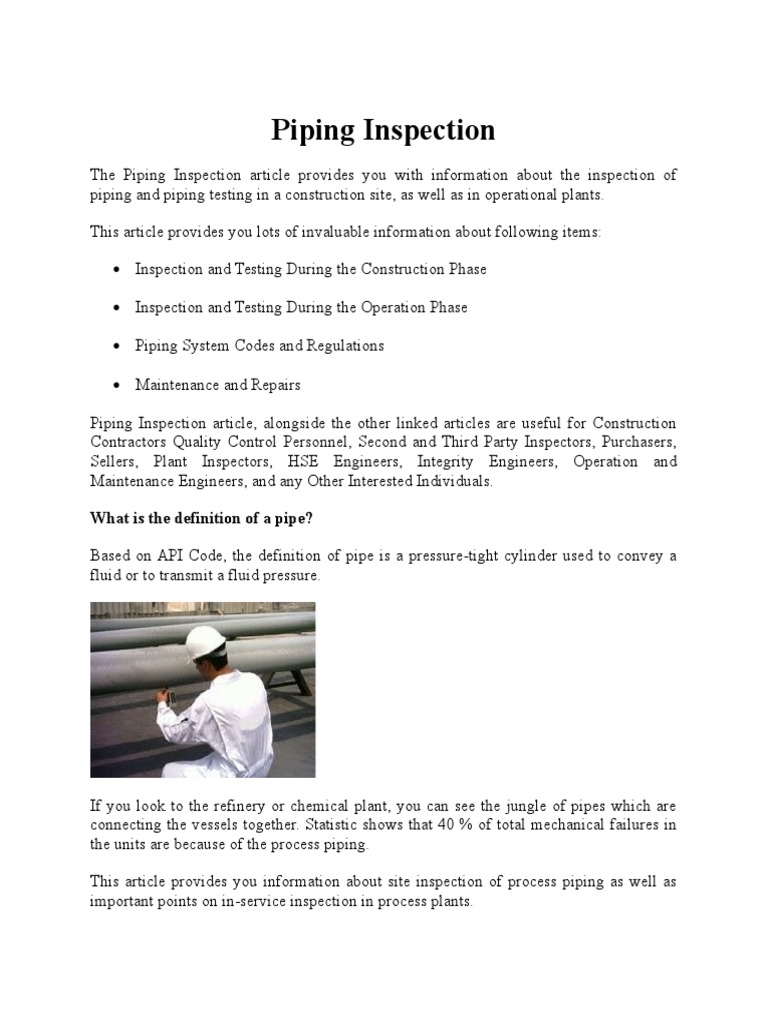 Piping Inspection | Pipe (Fluid Conveyance) | Corrosion