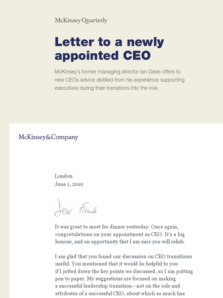 McKinsey - Letter To A Newly Appointed CEO | PDF