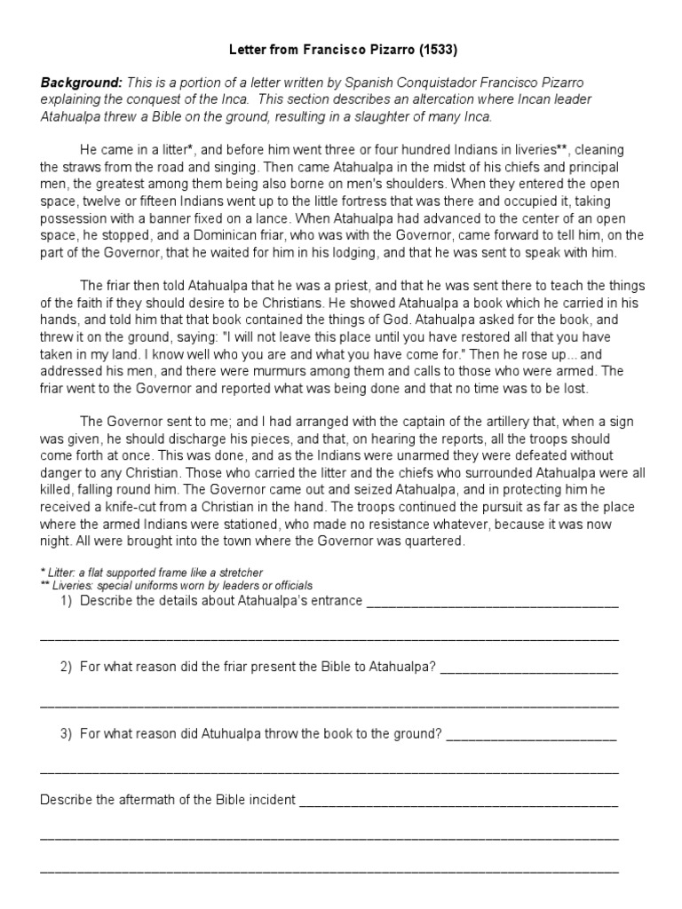 Francisco Pizarro Letter | PDF | Francisco Pizarro | Inca Empire