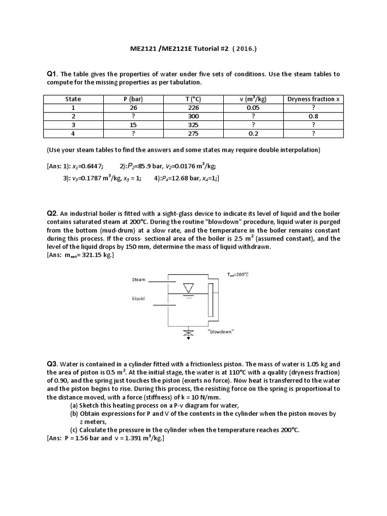 ME2121 Tutorial 2 | PDF | Pressure | Pascal (Unit)