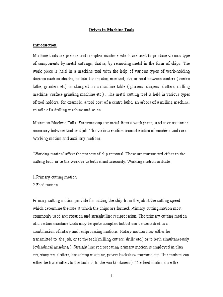 Drives in Machine Tools Explained | PDF | Transmission (Mechanics ...