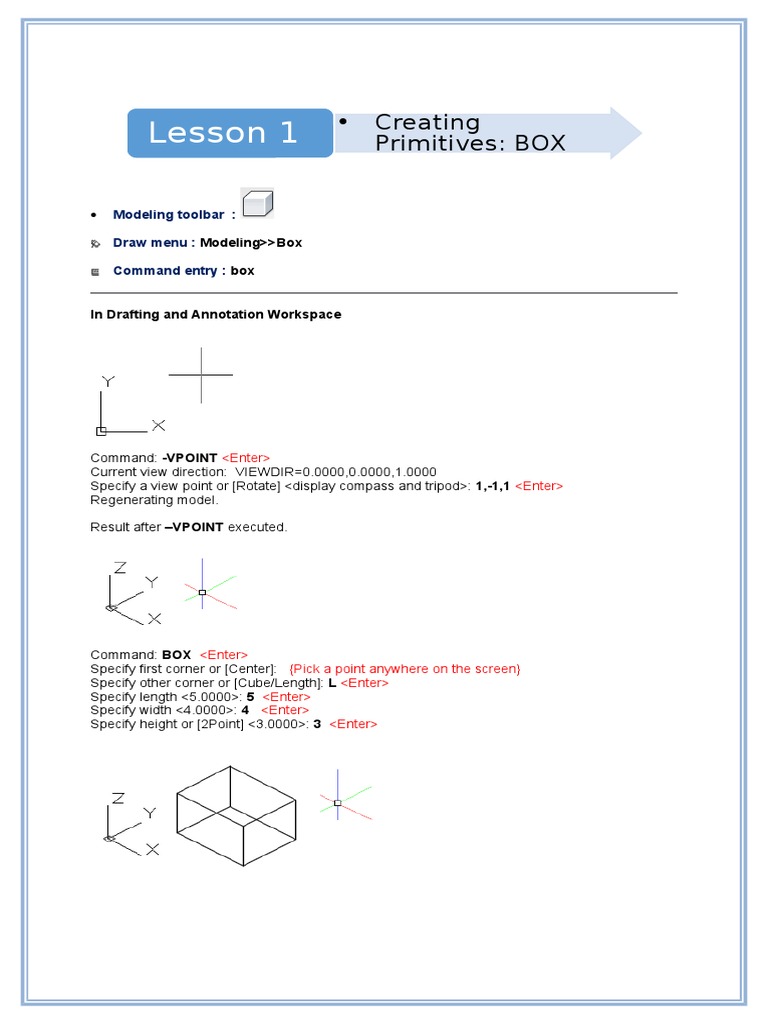 Lesson 1: - Creating Primitives: BOX | PDF
