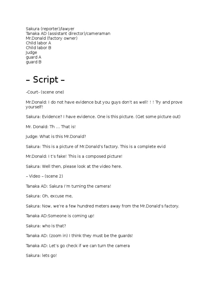 Script For Child Labour | PDF | Leisure | Violence