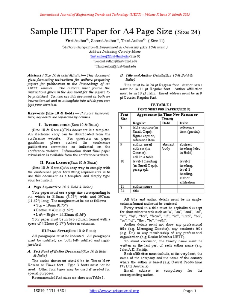 IJETT Paper Format | Typefaces | Paragraph