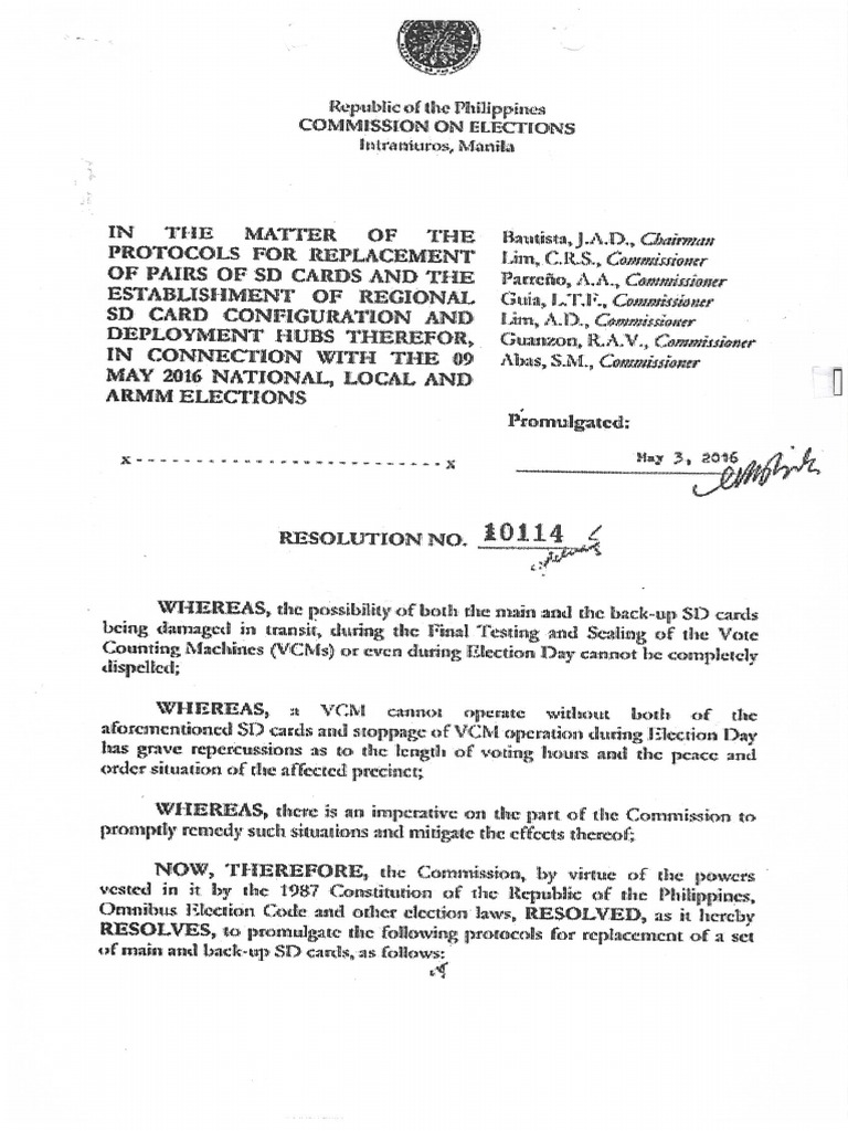 Automated Election System (COMELEC Resolution No. 10114)