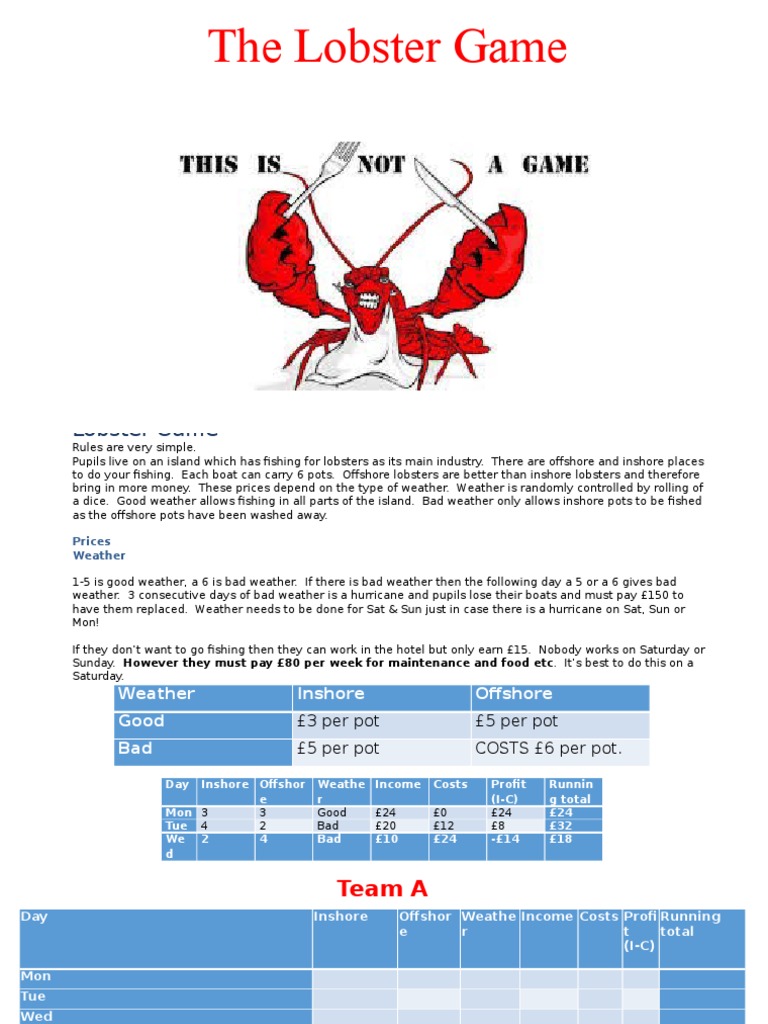 Lobster Game | PDF | Economies | Business