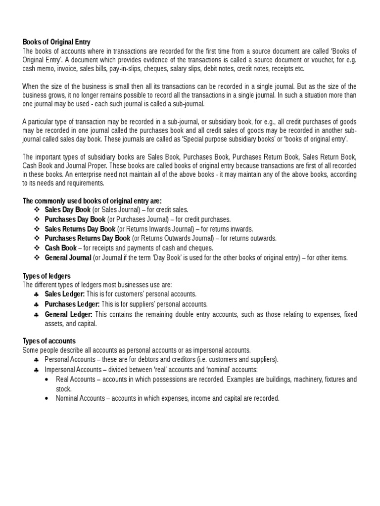 CHAPTER 1. Books of Original Entry | PDF | Debits And Credits ...