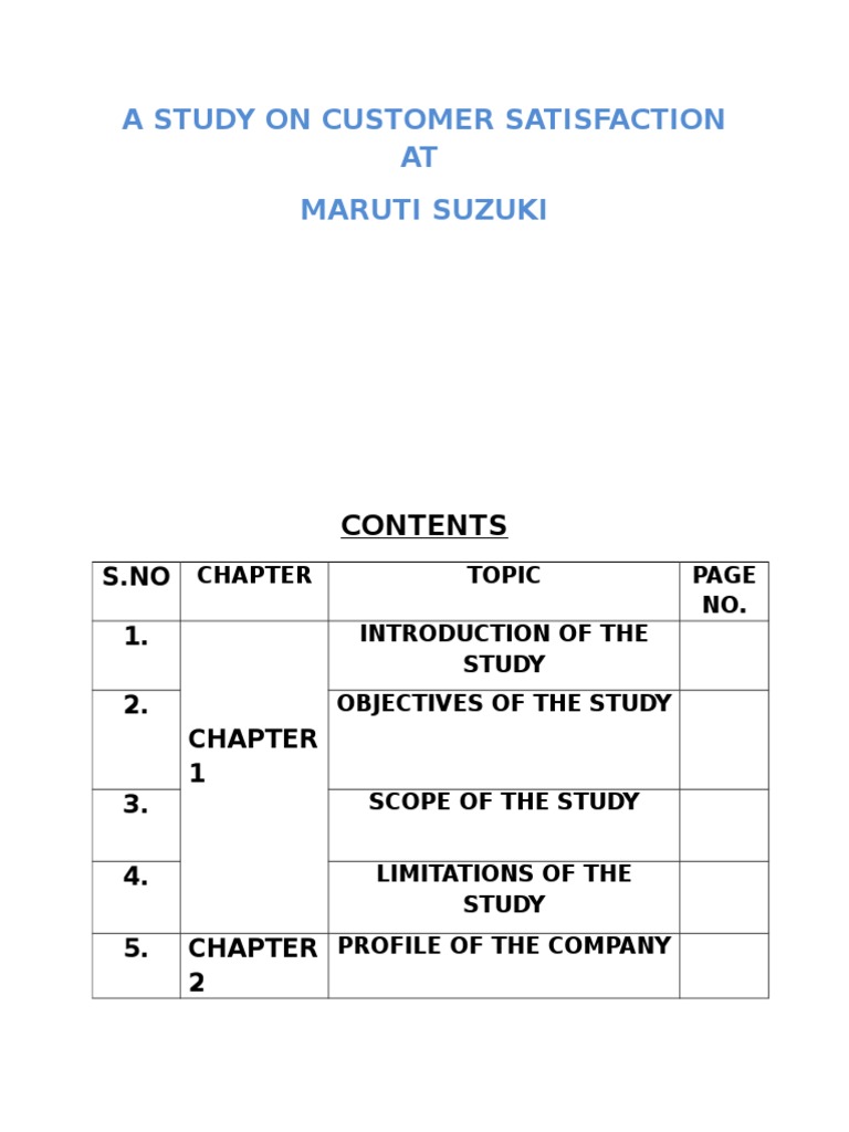 A Study On Customer Satisfaction AT Maruti Suzuki: Topic NO ...