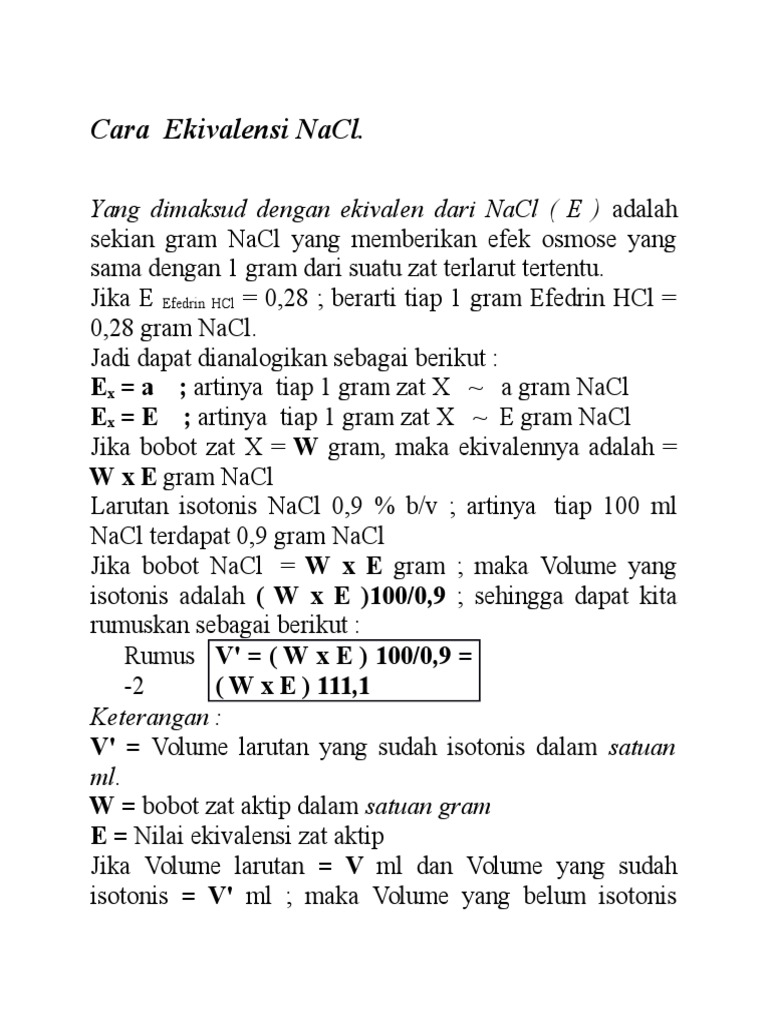 Rumus Ekivalensi dan Isotonis NaCl | PDF